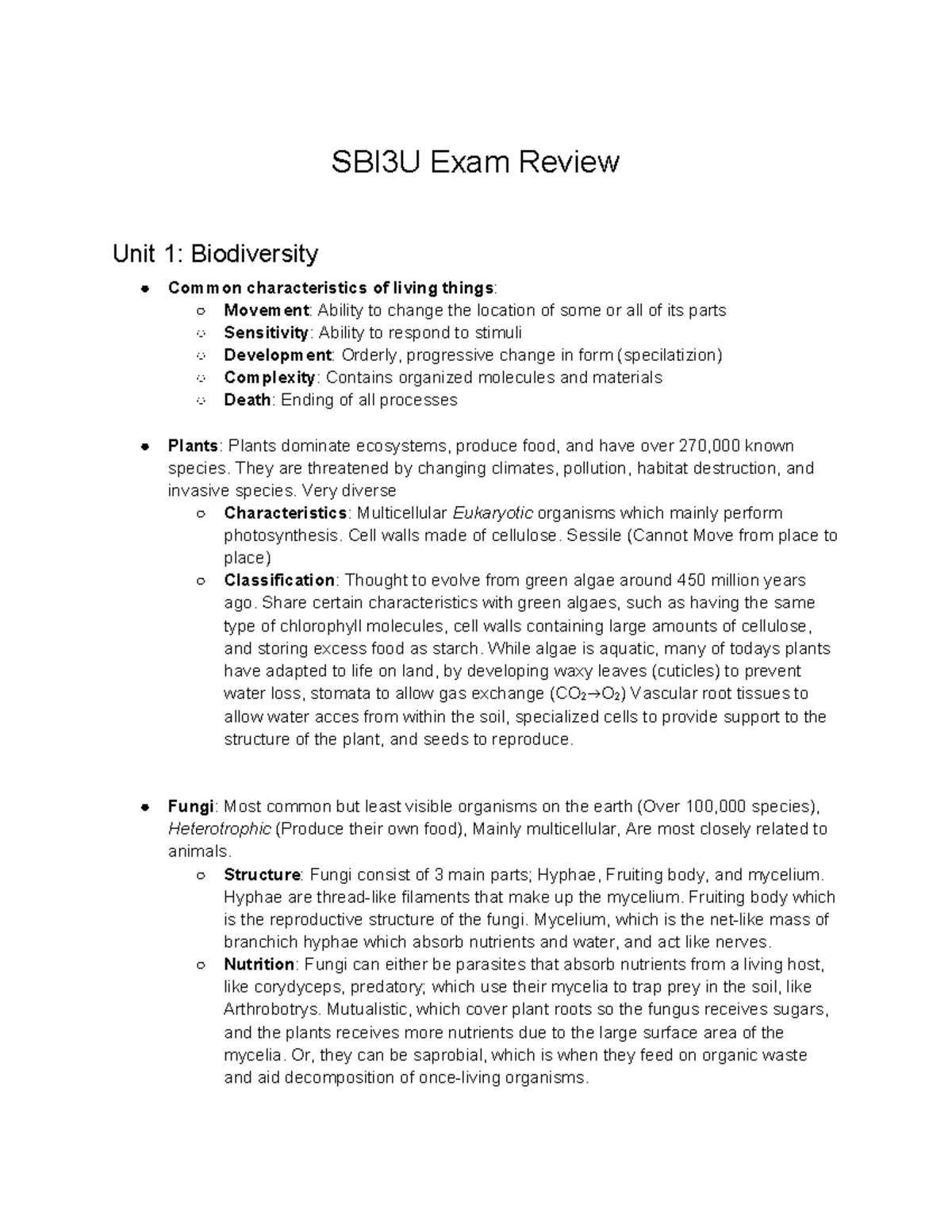 SBI3U Final Exam Cheat Sheet: Key Concepts in Biodiversity & Evolution ...