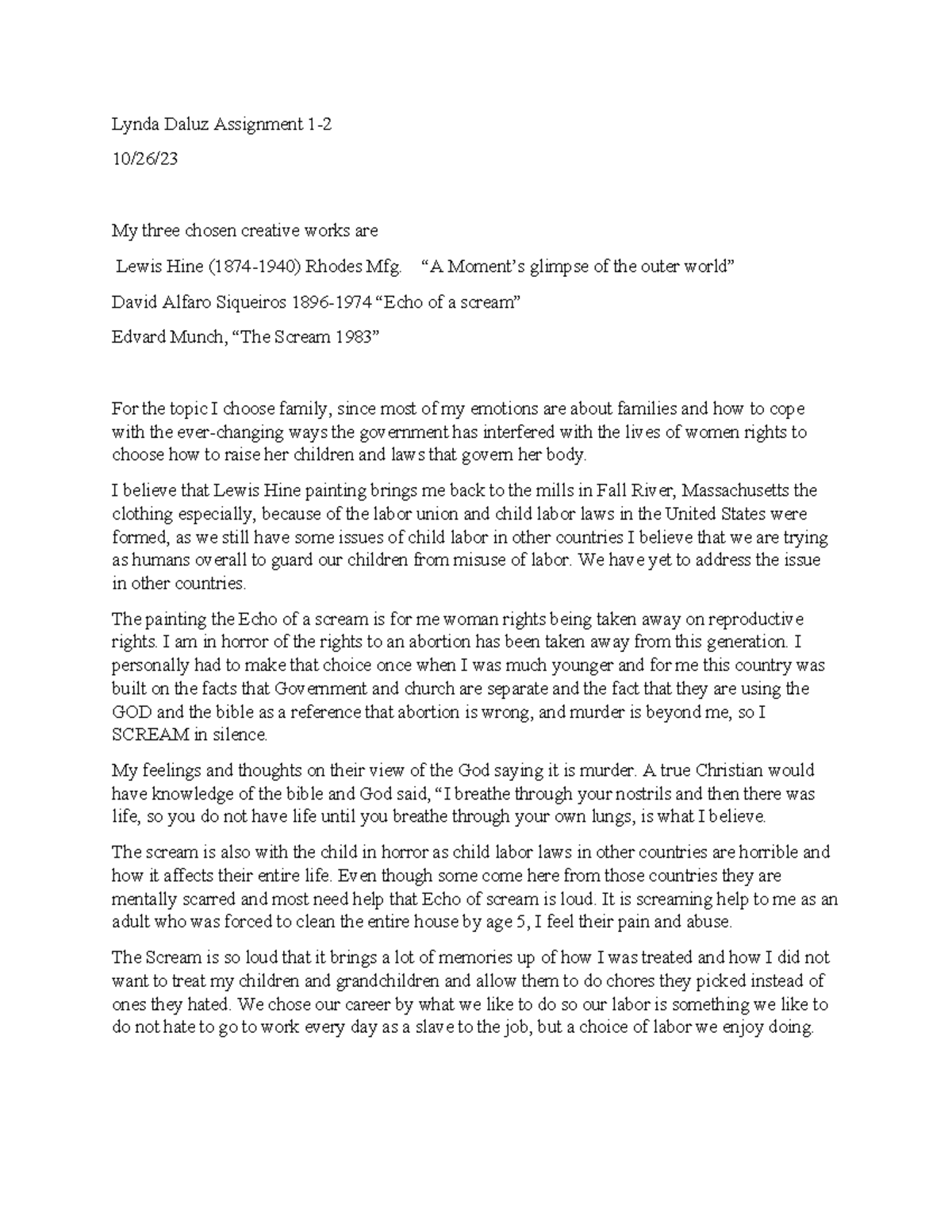 HUM 102 Module 1 Short Answer: Emotions in Art and Women's Rights - Studocu