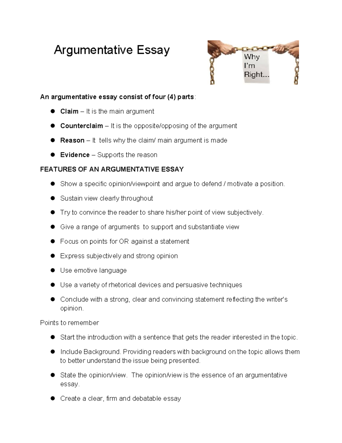 GR 9 ENG FAL - Argumentative Essay Structure & Features Guide - Studocu