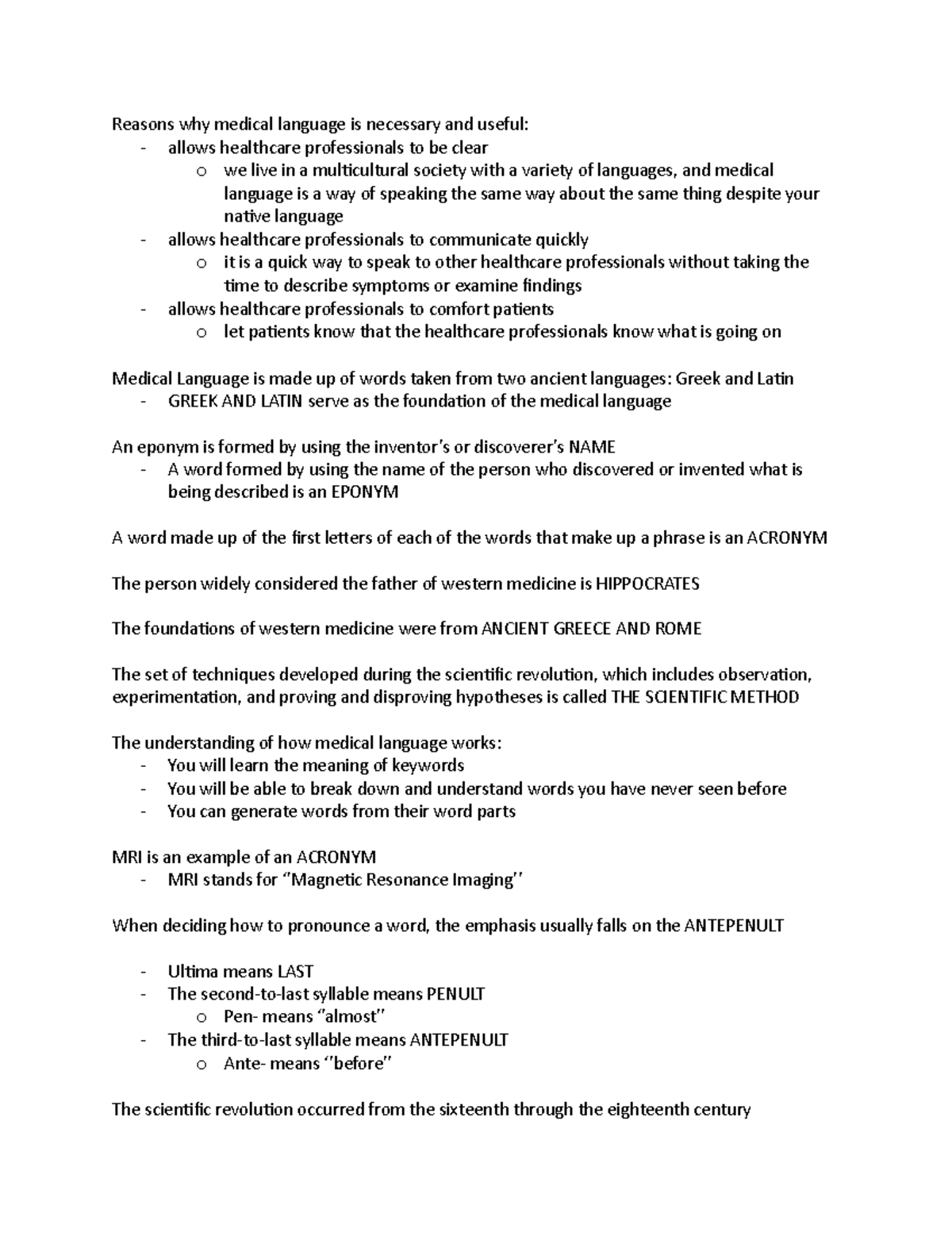 Medical Language Essentials: Key Concepts and Etymology Notes - Studocu