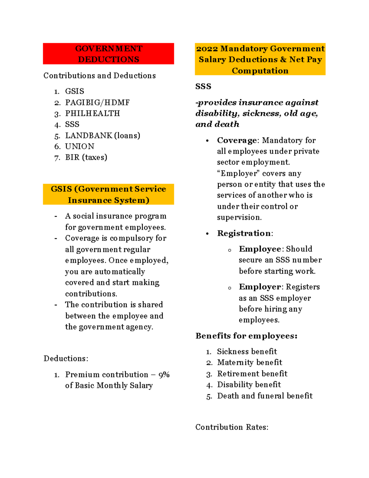 Government Deductions - GOVERNMENT DEDUCTIONS Contributions and ...