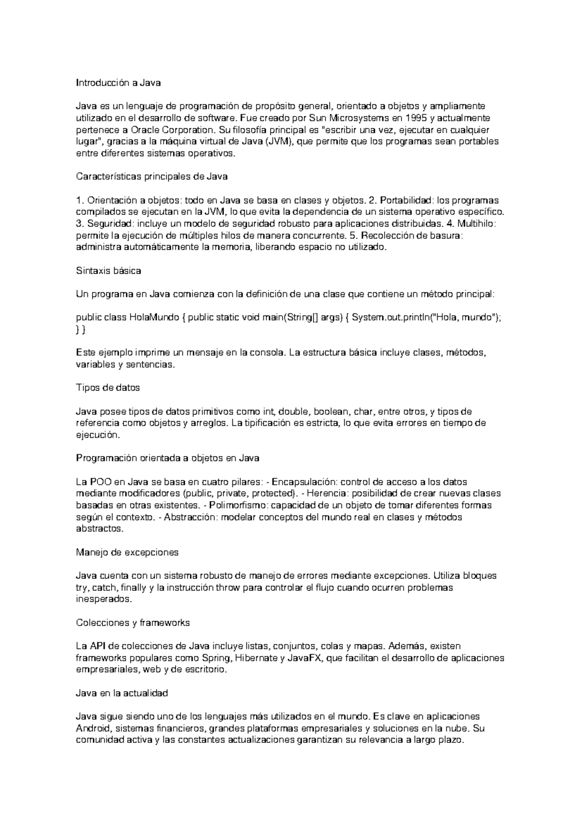 Resumen de Java: Características, Sintaxis y POO - Studocu