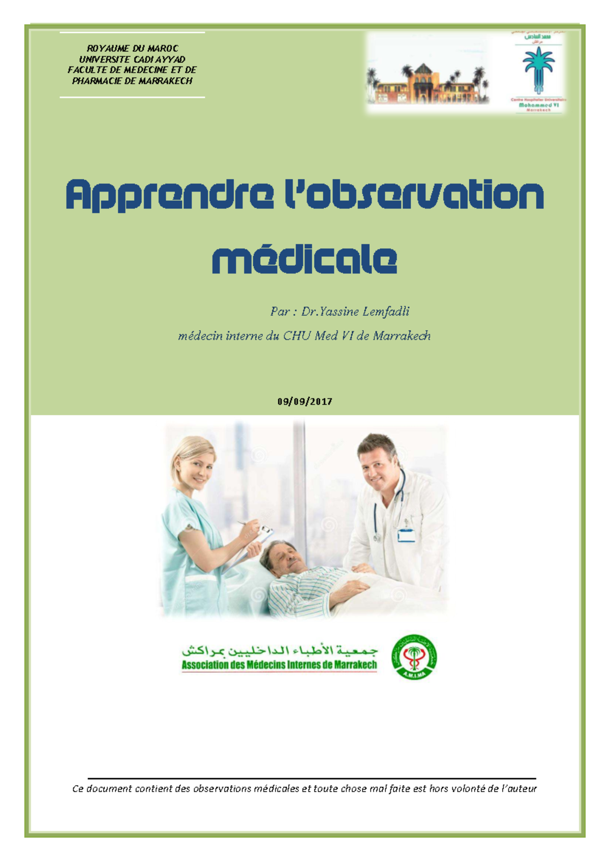 Apprendre l'Observation Médicale - Stage Hospitalier (MED 101) - Studocu