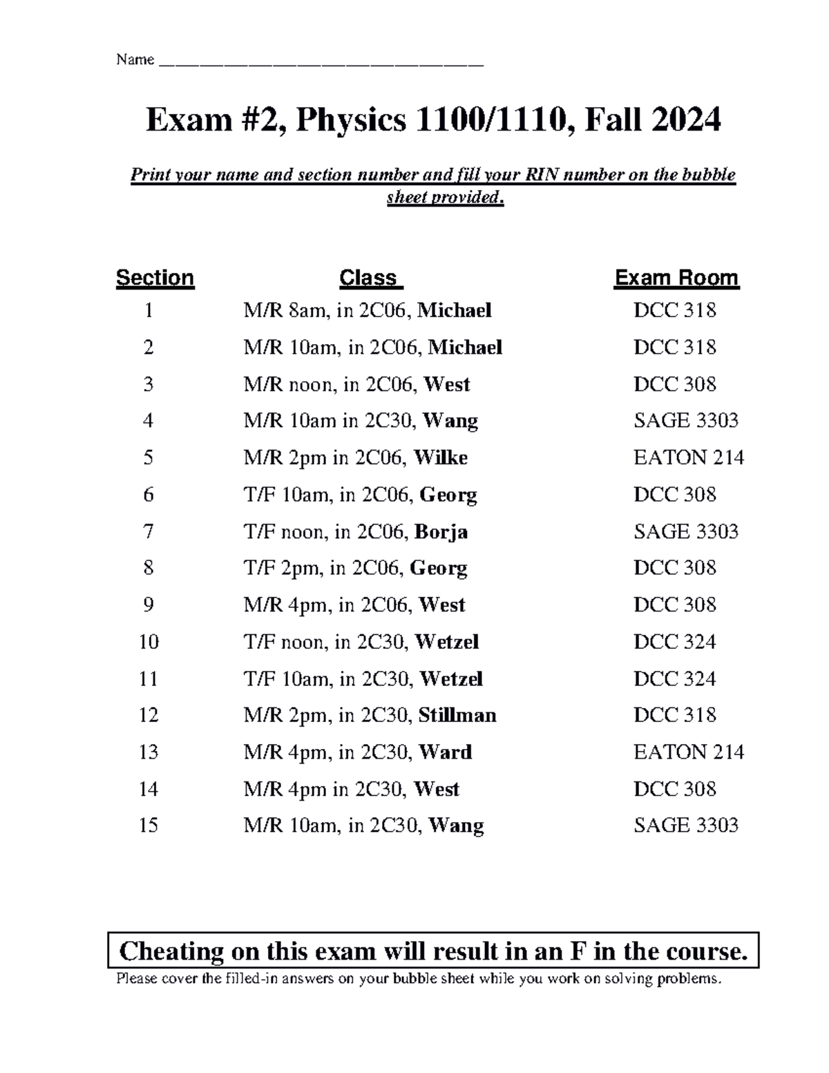 Physics Exam 2 (F24) - Name and Section Instructions & Questions - Studocu