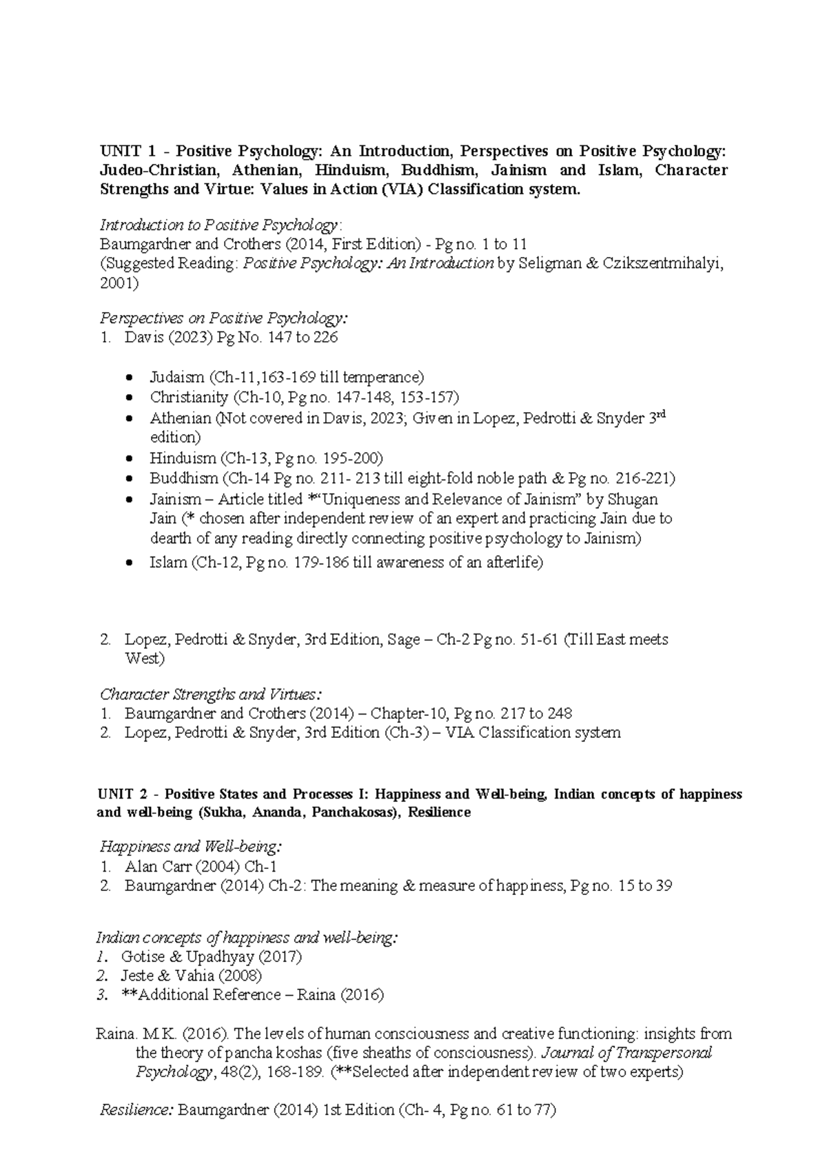 References for Positive Psychology: Notes on Units 1 & 2 - Studocu