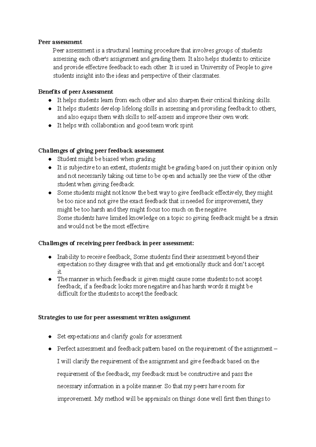 Peer Assessment Written Assignment Peer Assessment Peer Assessment Is