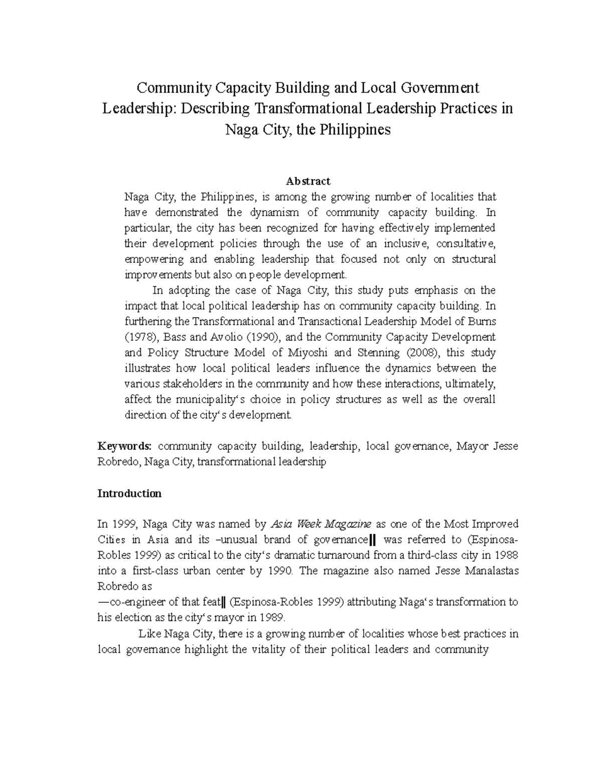 Transformational Leadership & Community Capacity in Naga City, PH - Studocu