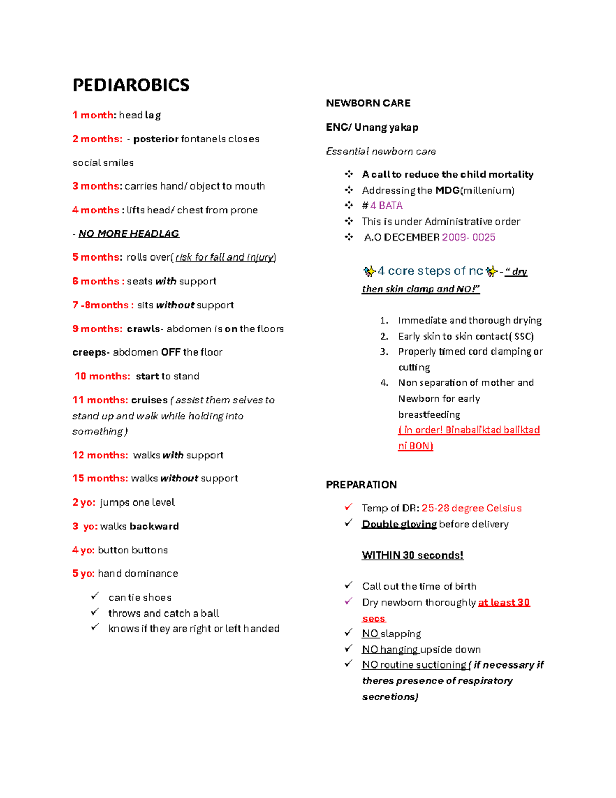 PEDIA 101: Comprehensive Guide to Newborn Care and Development - Studocu