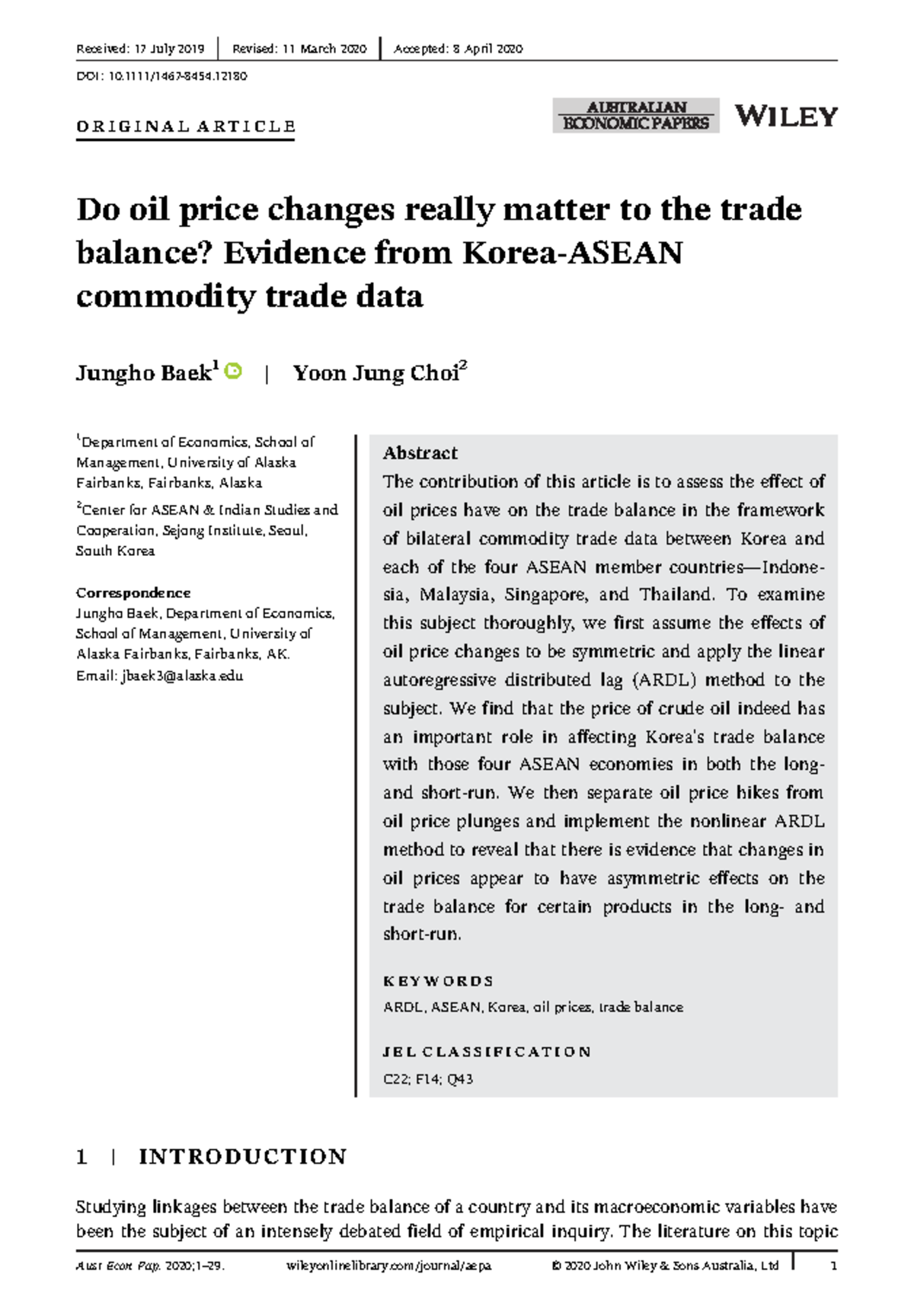 Oil Price Changes and Trade Balance: Evidence from ASEAN-Korea Trade ...