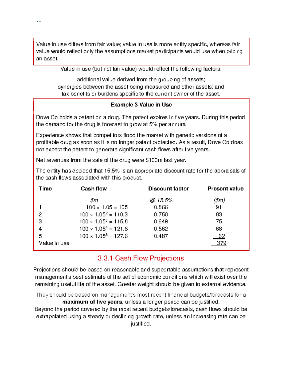 F7 Lecture Notes: Value in Use vs. Fair Value Analysis - Studocu