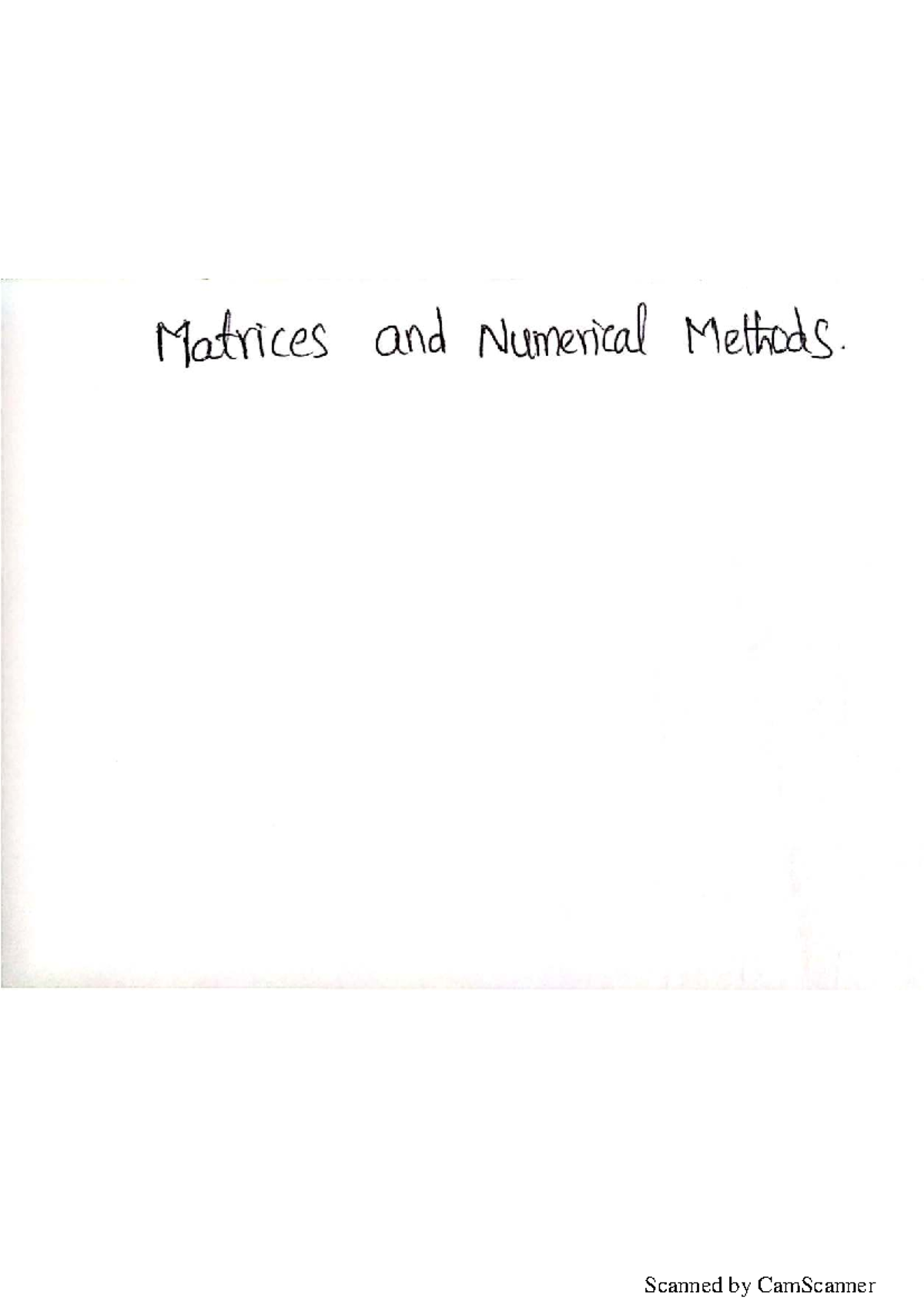 Matrices and Numerical Methods - MNM Class Notes - Studocu
