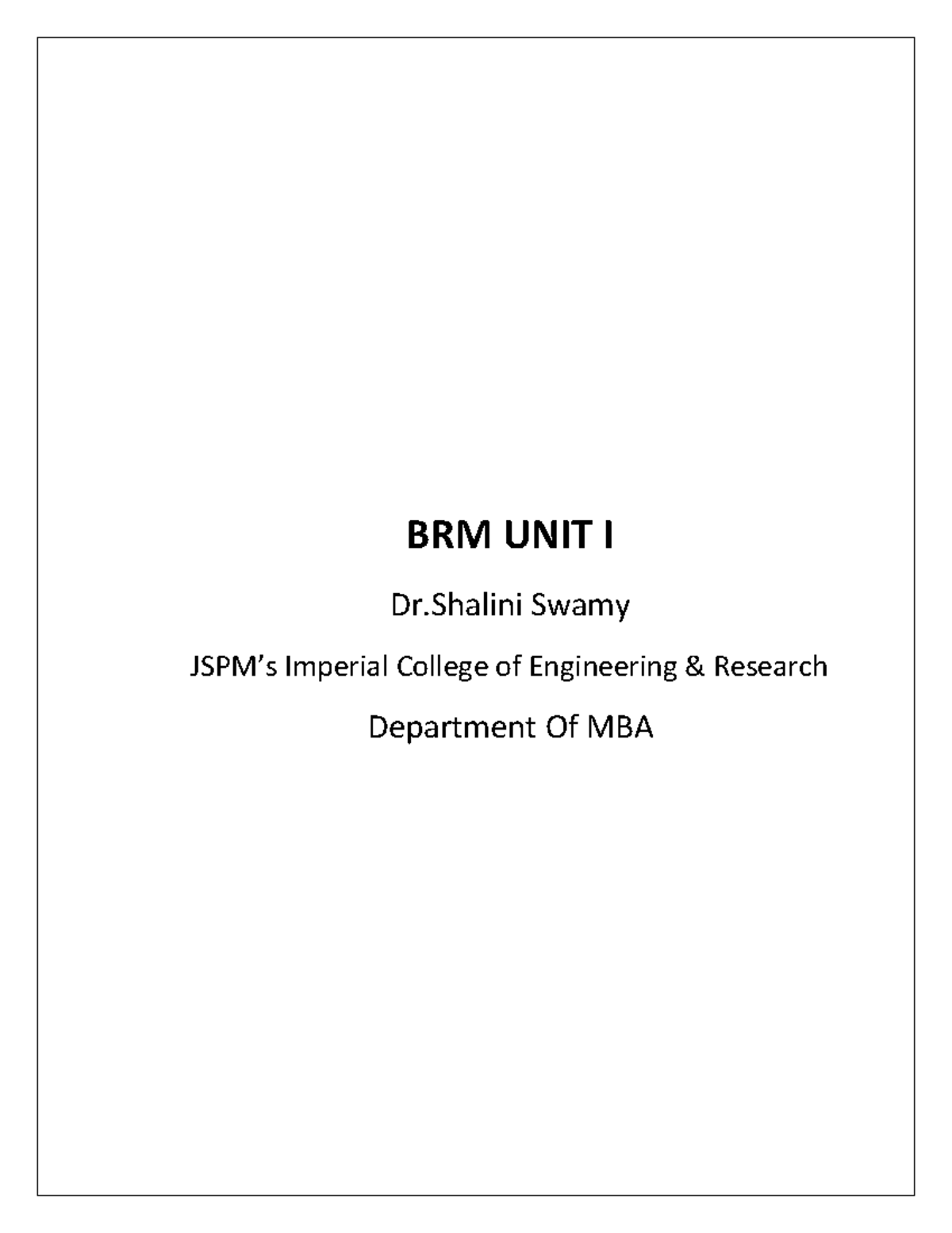 BRM UNIT 1 - MBA 1st Sem Research Methodology Notes - Studocu
