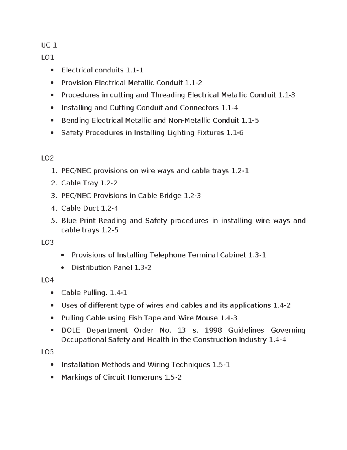 UC 1 & UC 2 Electrical Installation Procedures and Safety Notes - Studocu