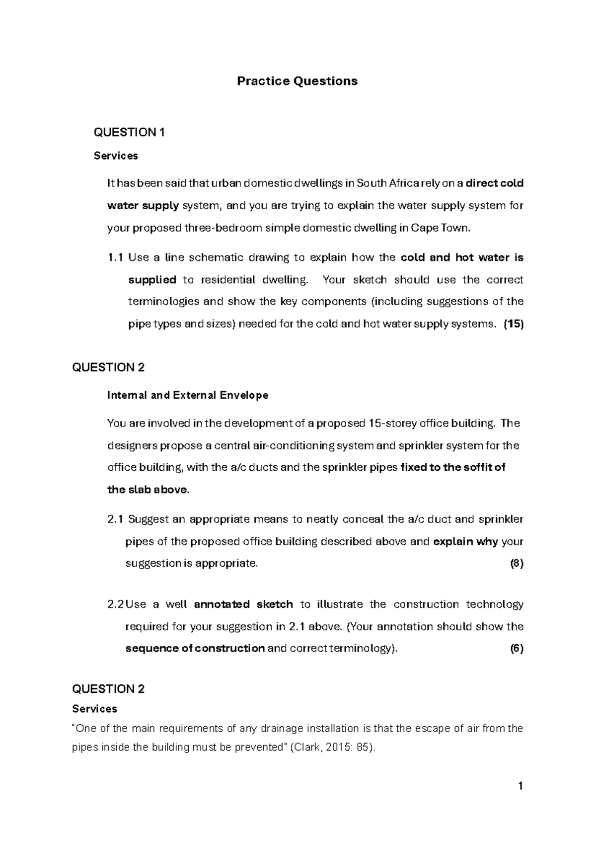 Test 2 Practice Questions: Water Supply & Building Services - Studocu