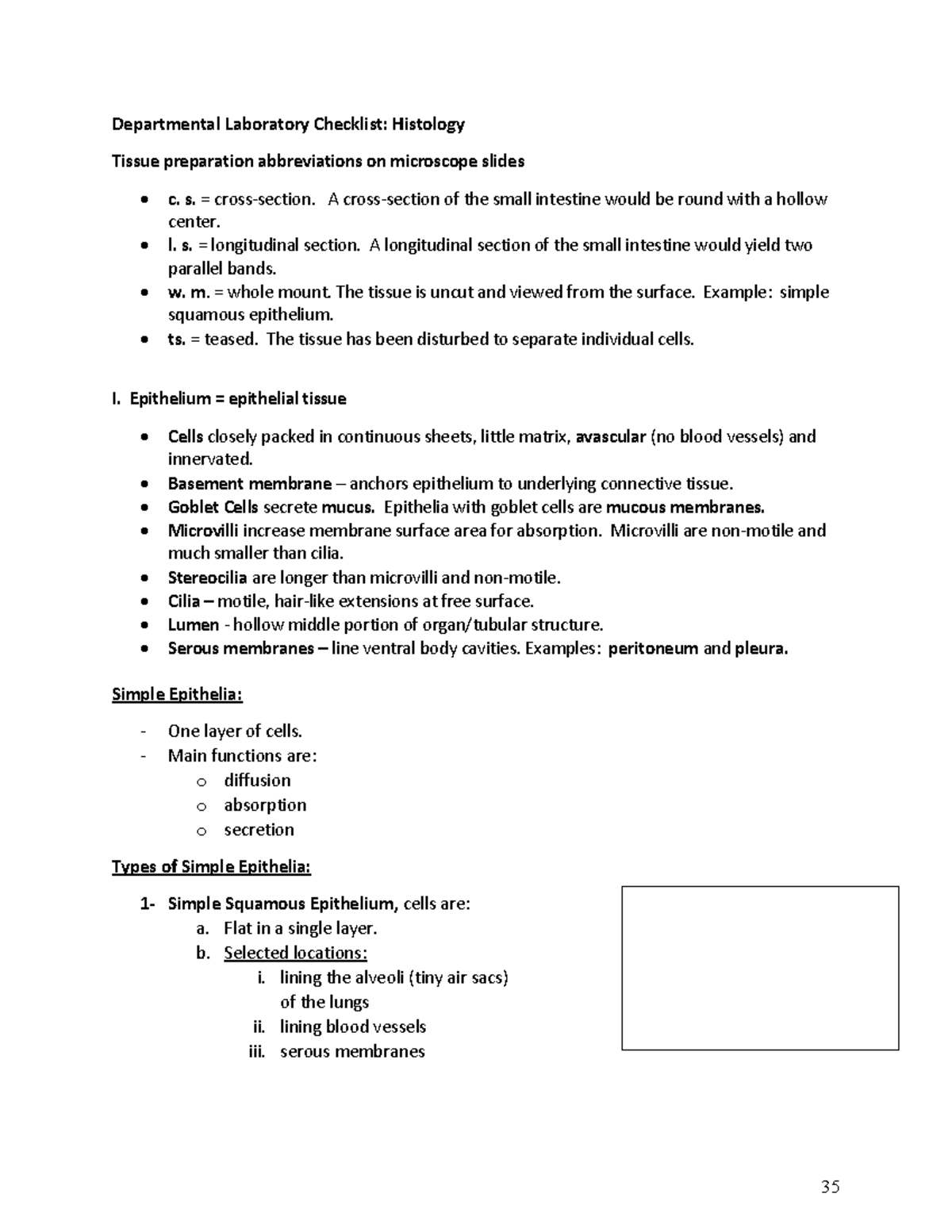 Departmental Lab Checklist: Histology & Tissue Types Overview - Studocu