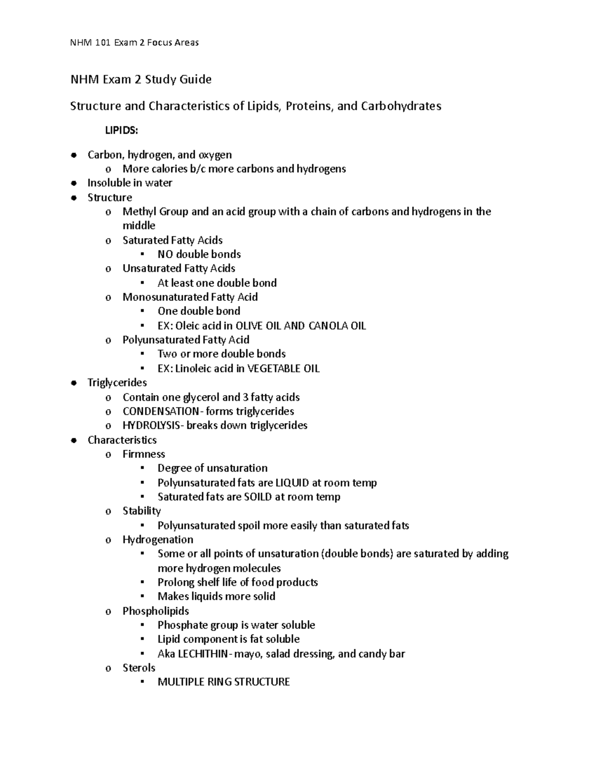 NHM 2 Exam Study Guide: Lipids, Proteins, and Carbohydrates Overview ...