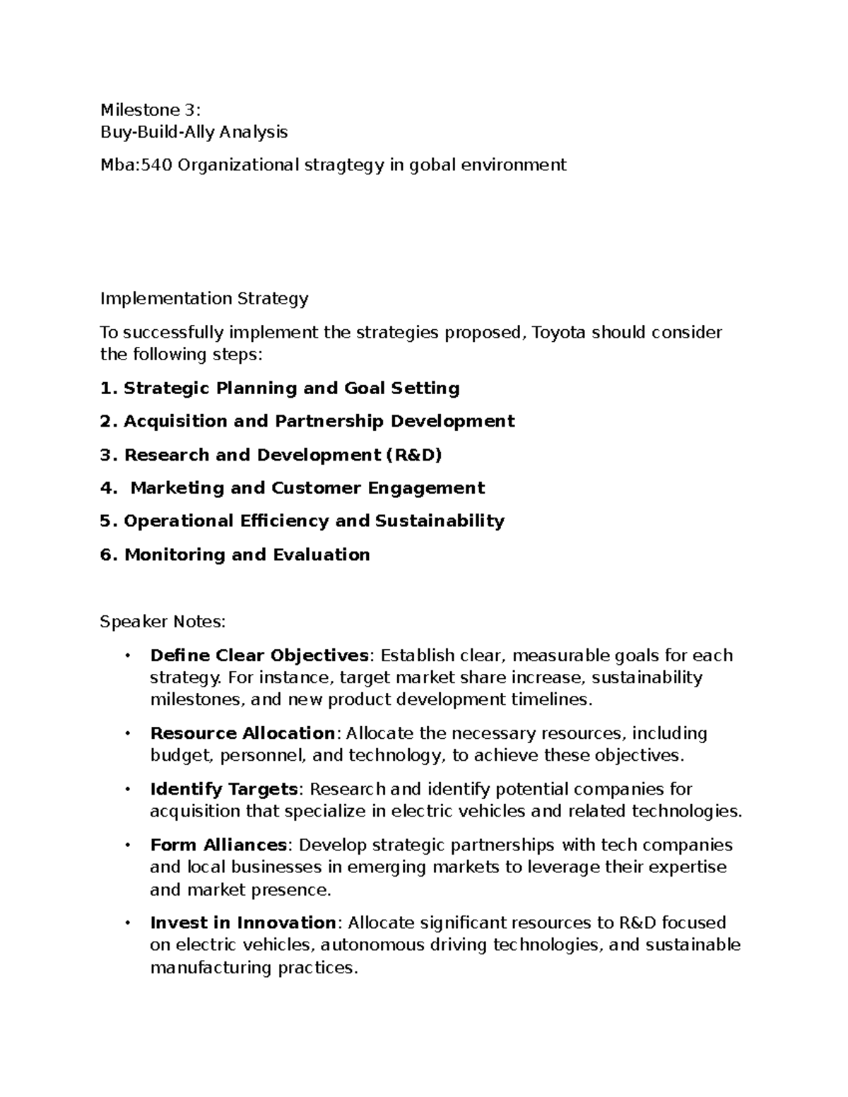 MBA 540 Final Exam: Buy-Build-Ally Strategy Analysis for Toyota - Studocu