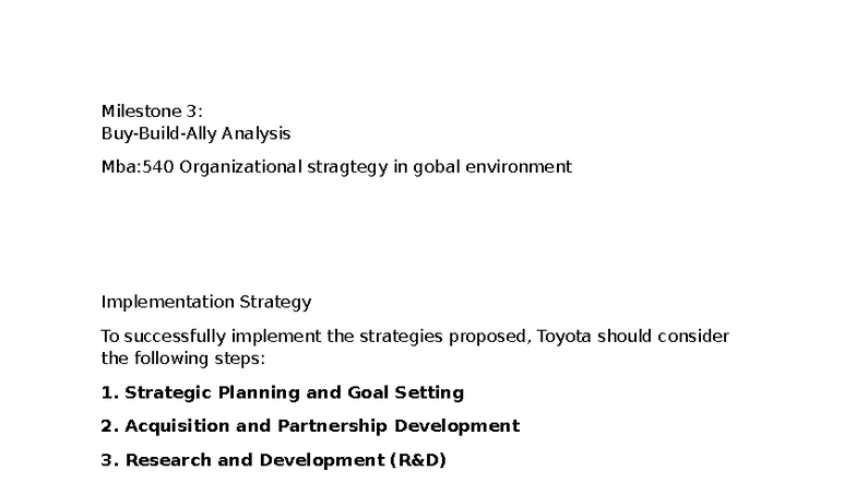 MBA 540 Final Exam: Buy-Build-Ally Strategy Analysis for Toyota - Studocu