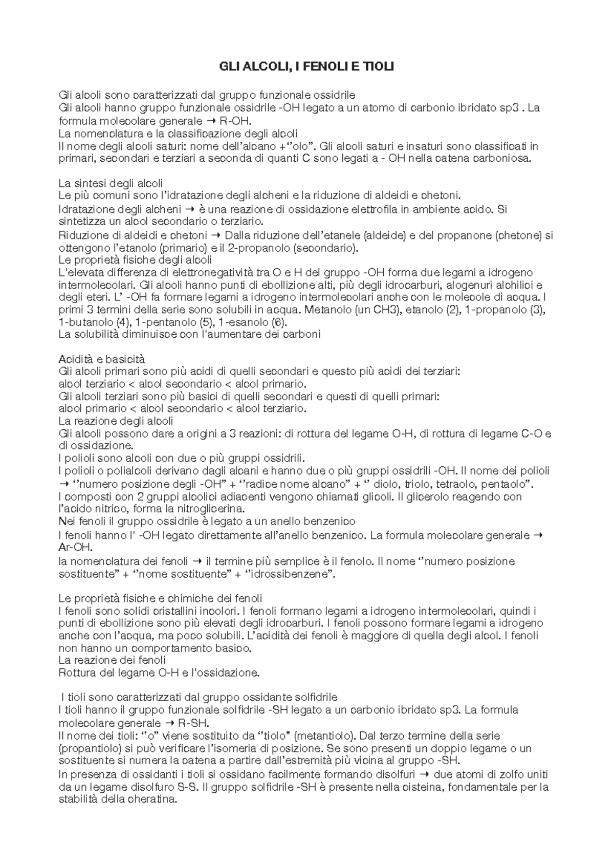 Alcoli, Fenoli, Tioli - GLI ALCOLI, I FENOLI E TIOLI Gli alcoli sono ...