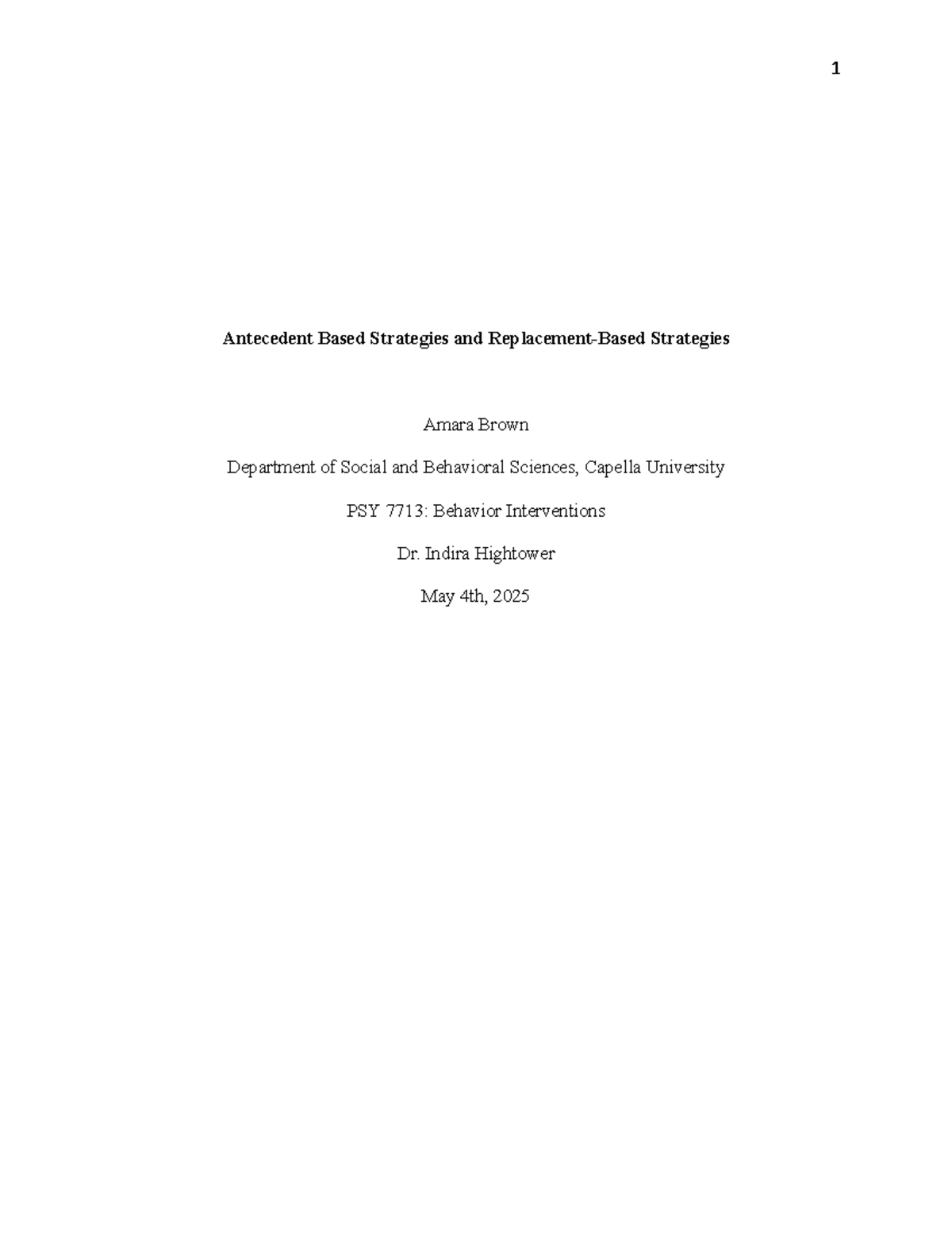 PSY 7713: Antecedent Strategies for Behavior Interventions - Studocu