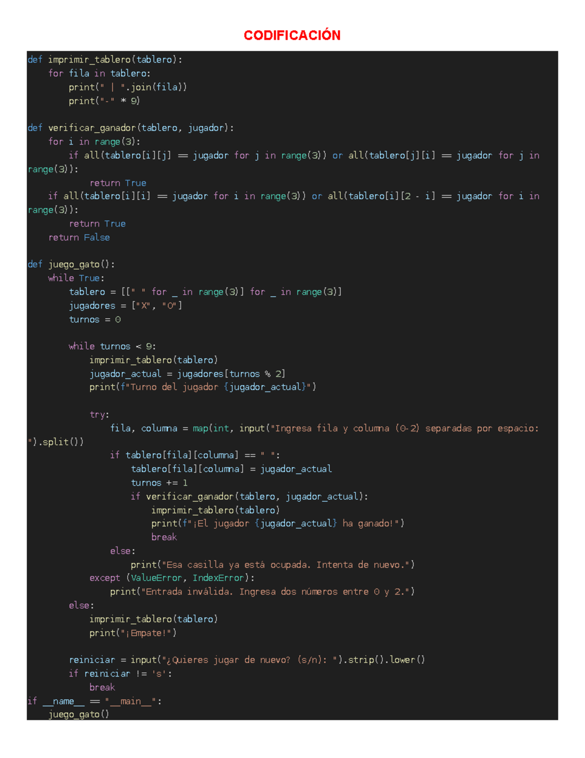 Juego del Gato: Código y Funciones en Python - Studocu