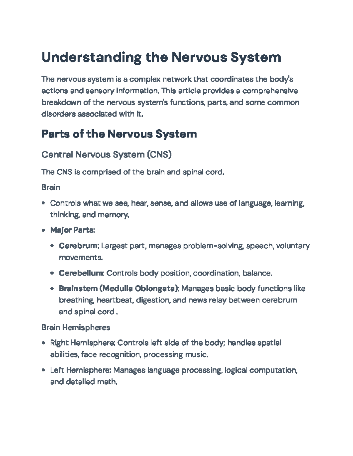 Understanding the Nervous System: Structure, Functions, and Disorders - Understanding the ...