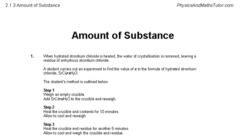 PhysicsAndMathsTutor.com 2.1.3 Amount of Substance: Comprehensive Exam ...
