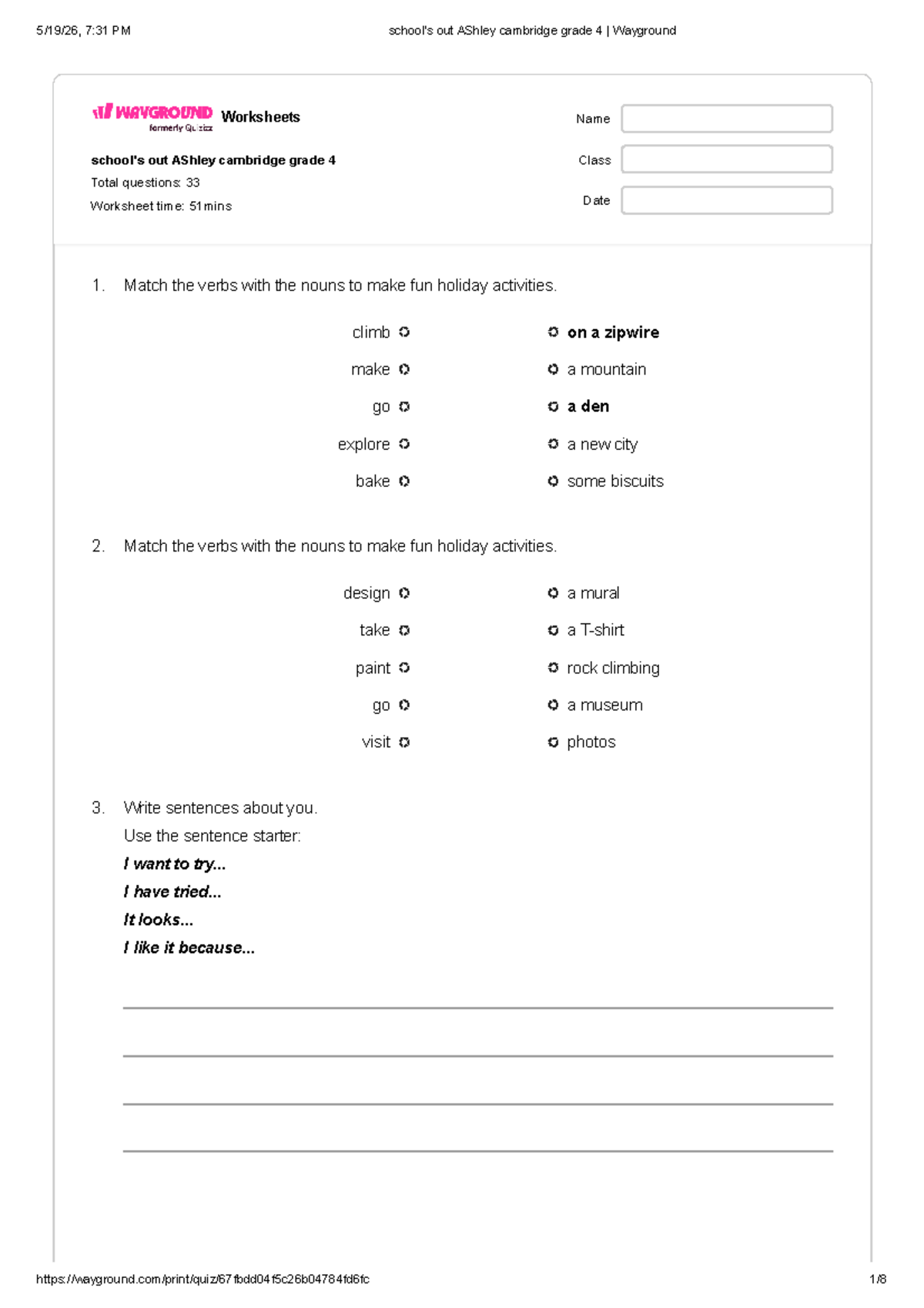 Grade 4 English Worksheet: Fun Holiday Activities & Comparatives - Studocu