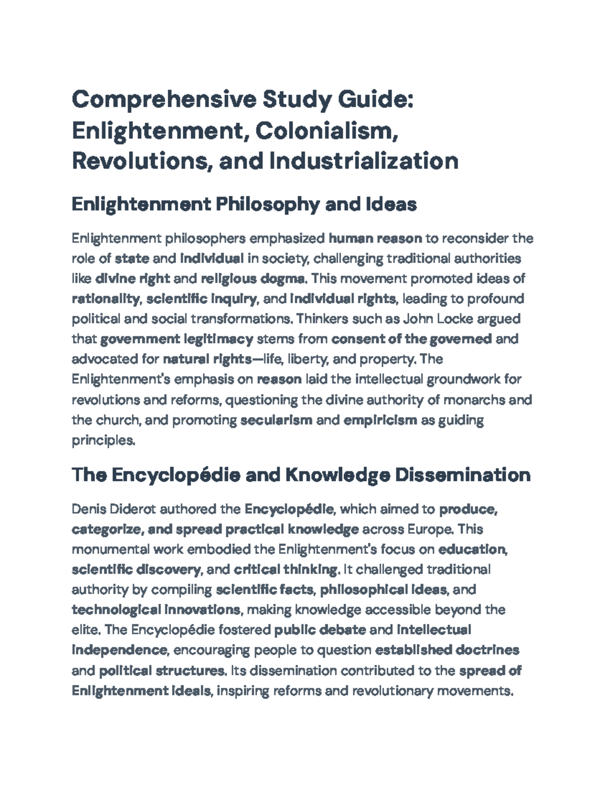Comprehensive Study Guide: Enlightenment, Colonialism, and Revolutions ...