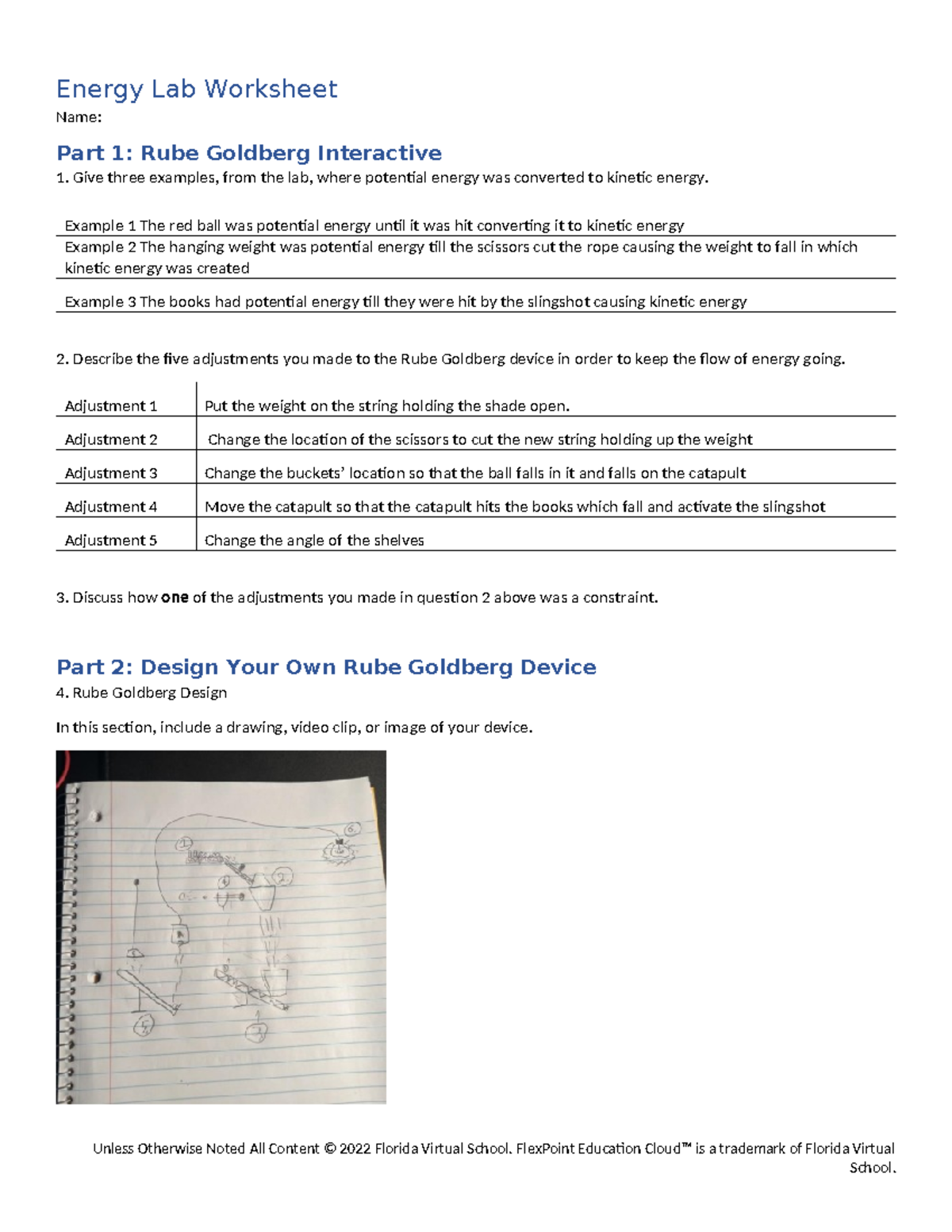 02 01 Energy Lab Worksheet: Exploring Rube Goldberg Devices - Studocu