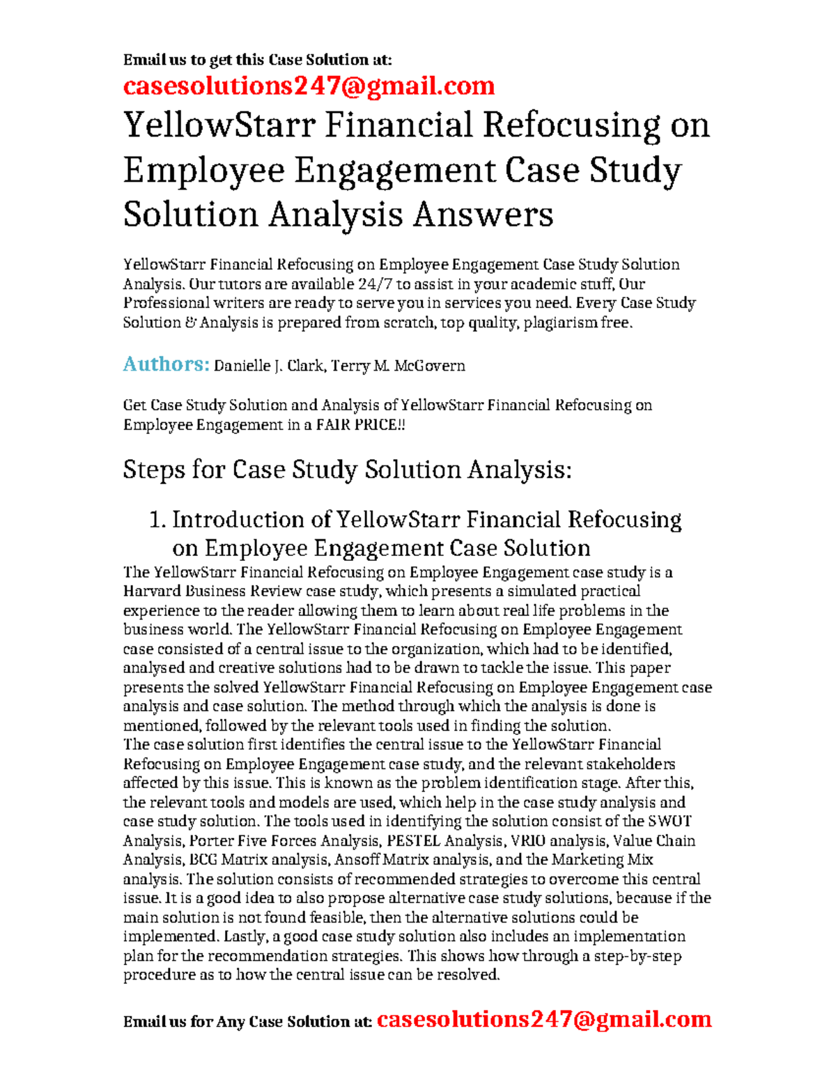 Case Study Solution & Analysis: YellowStarr Financial HBR on Employee ...