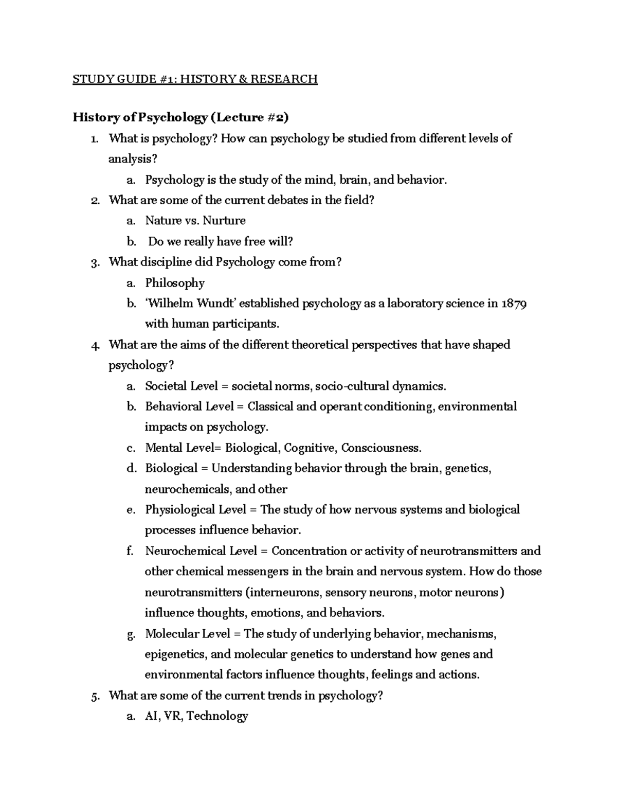 HIST 101: History Research Methods Study Guide on Psychology - Studocu