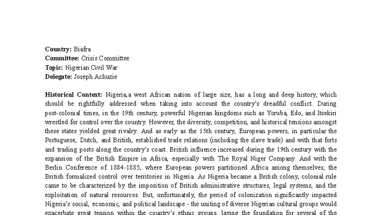MUN 101: Crisis Committee on the Nigerian Civil War - Studocu