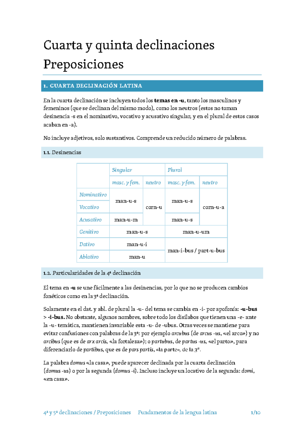 Palabras Cuarta Declinacion Latina
