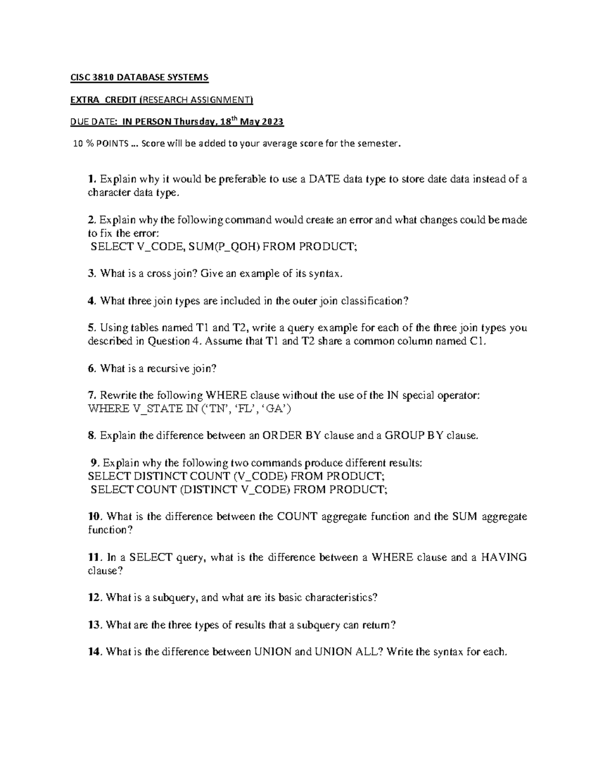 CISC 3810 Extra Credit - CISC 3810 DATABASE SYSTEMS EXTRA_CREDIT (RESEARCH ASSIGNMENT) DUE DATE ...