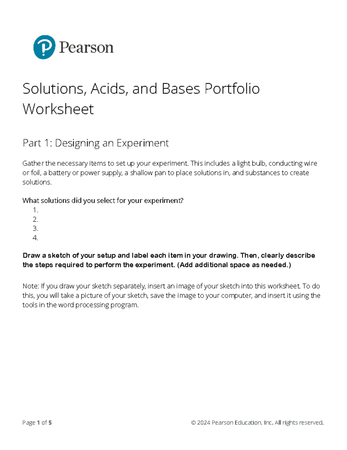 Solutions, Acids, and Bases Experiment Design Worksheet (Part 1) - Studocu
