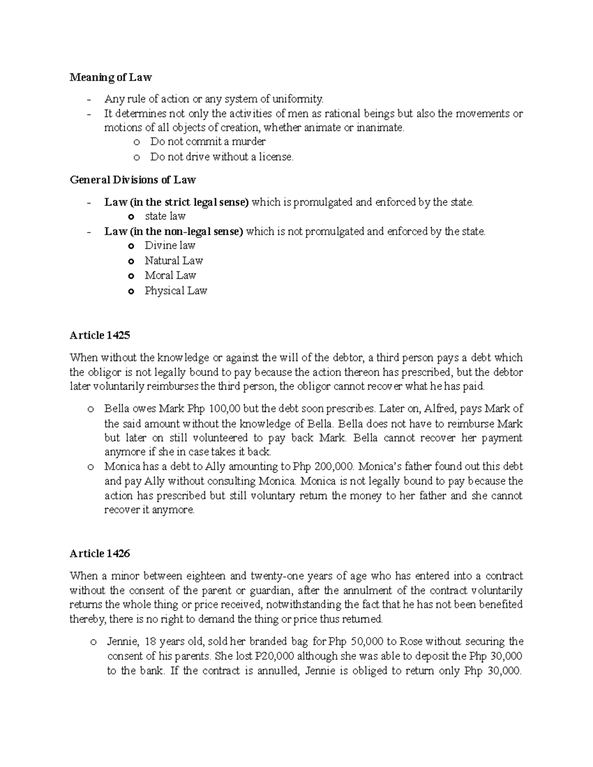 Summary of Laws on Obligations and Contracts (OL 101) - Key Terms ...