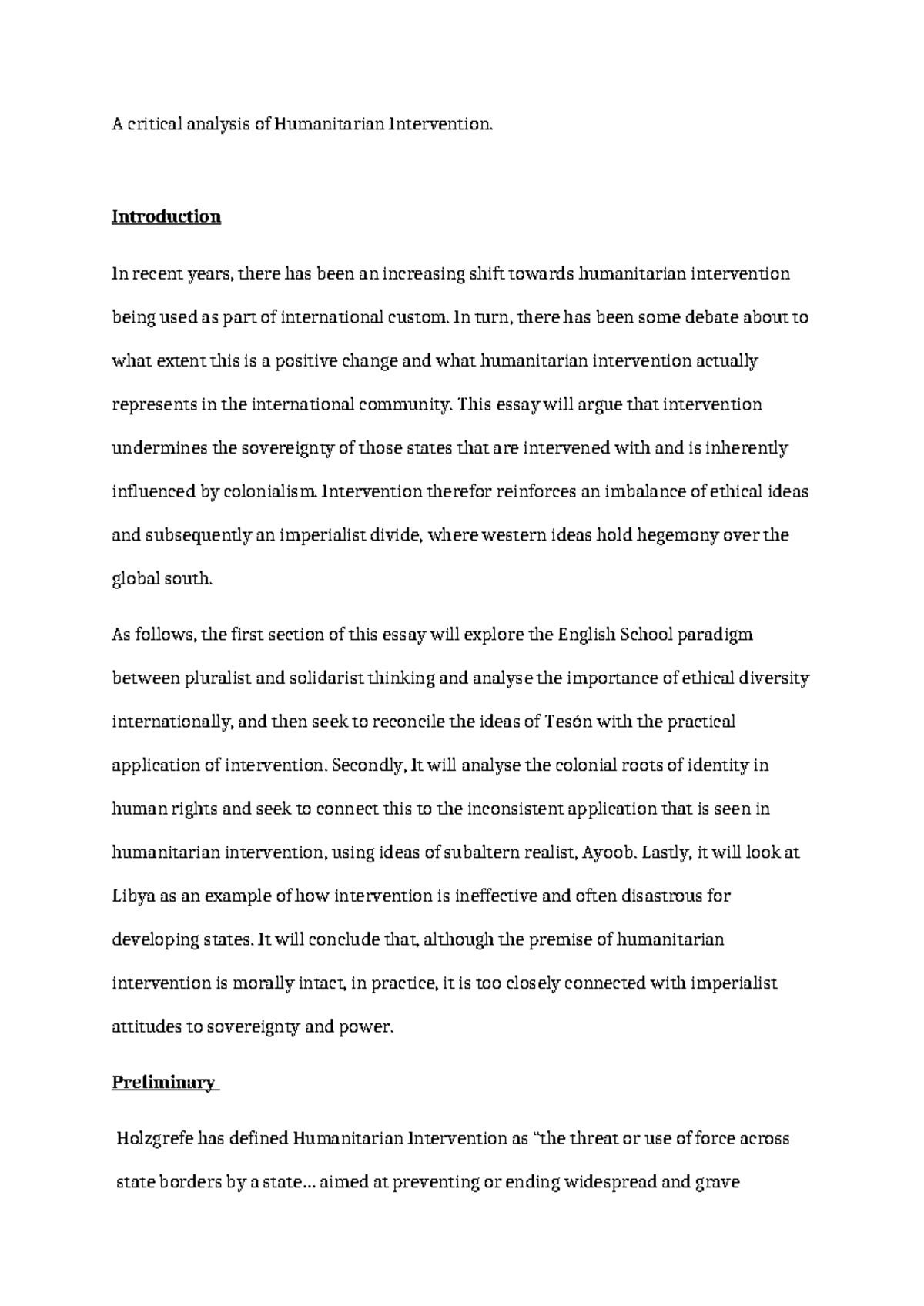 Critical Analysis of Humanitarian Intervention: Ethics and Sovereignty ...