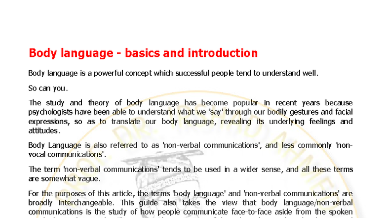 Body Language Basics: An Introduction by Prof. Dr. Irshad Ahmed - Studocu