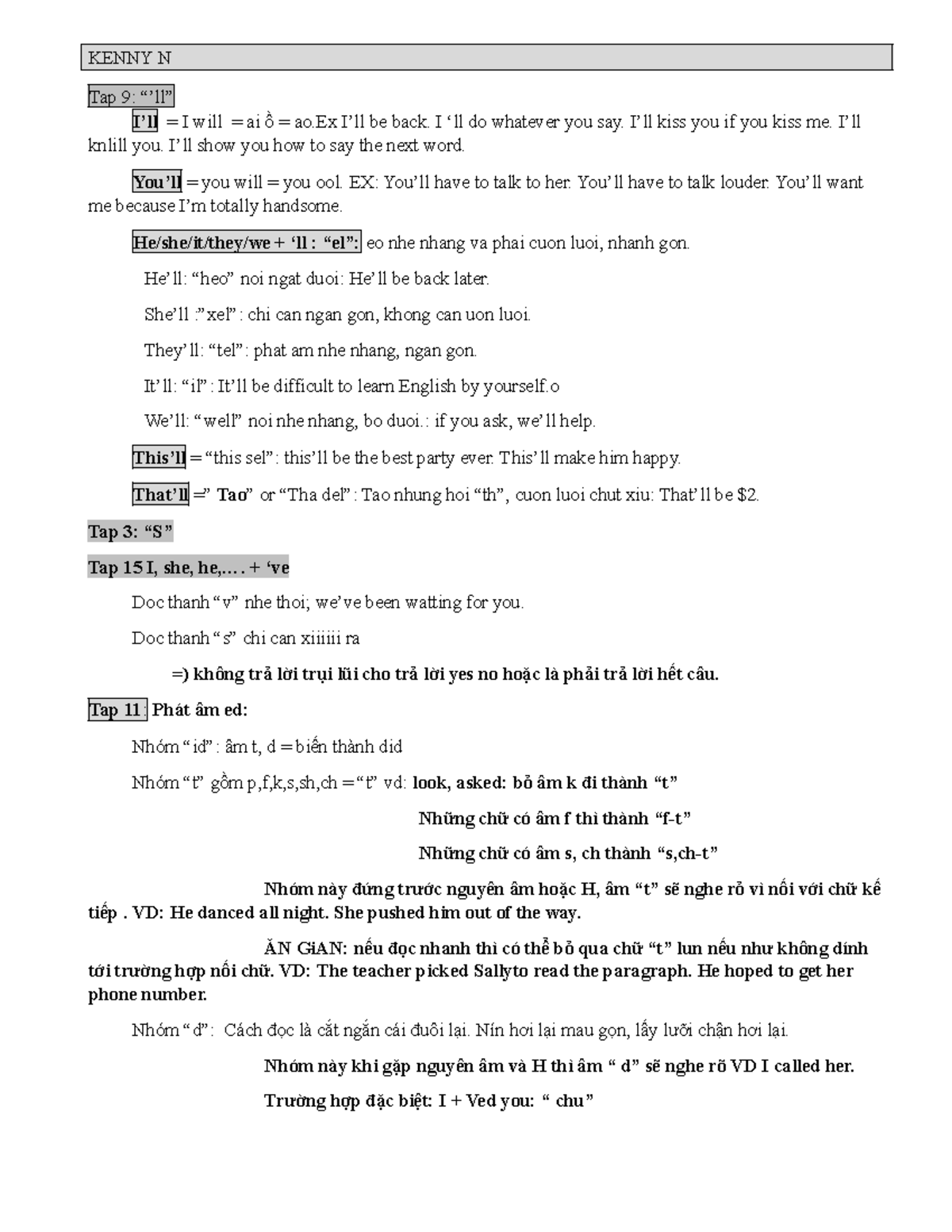 Kenny N - English Pronunciation and Grammar Study Notes - Studocu