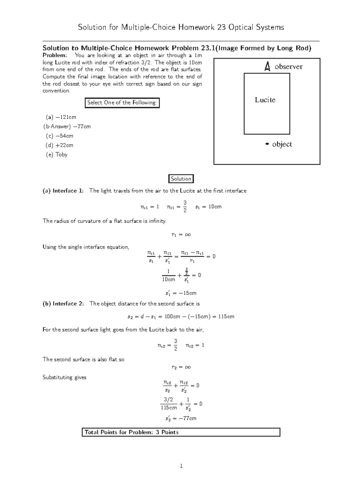 MC 23 - MC 23 - Solution for Homework 23 Optical Systems Solution to ...