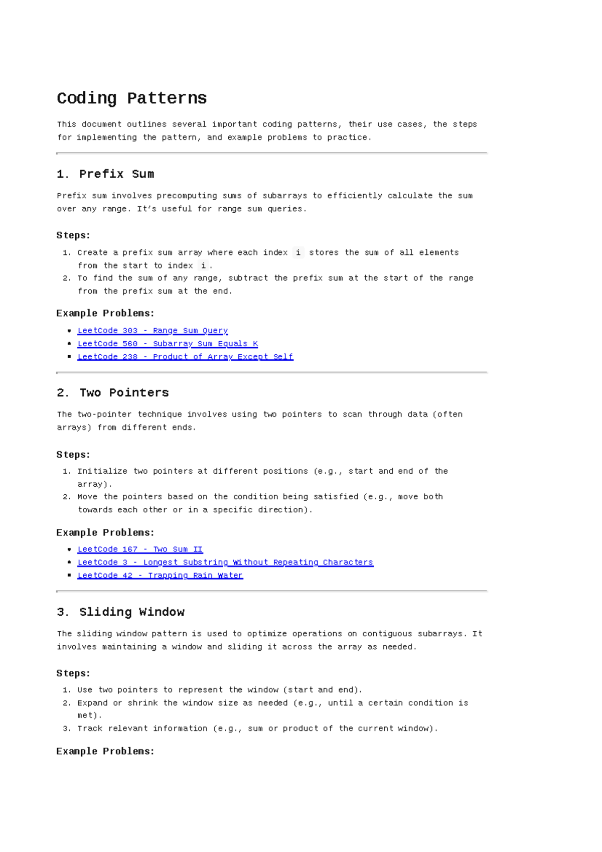 Problem Solving Tricks Coding Patterns This Document Outlines Several Important Coding