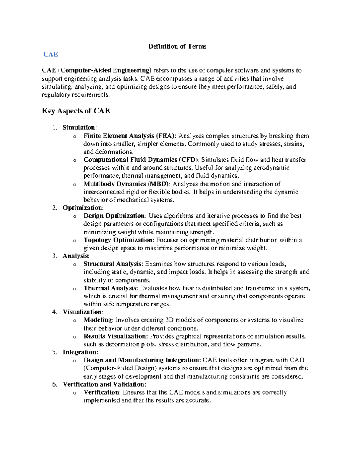 Definition of Terms - notes - Definition of Terms CAE CAE (Computer ...