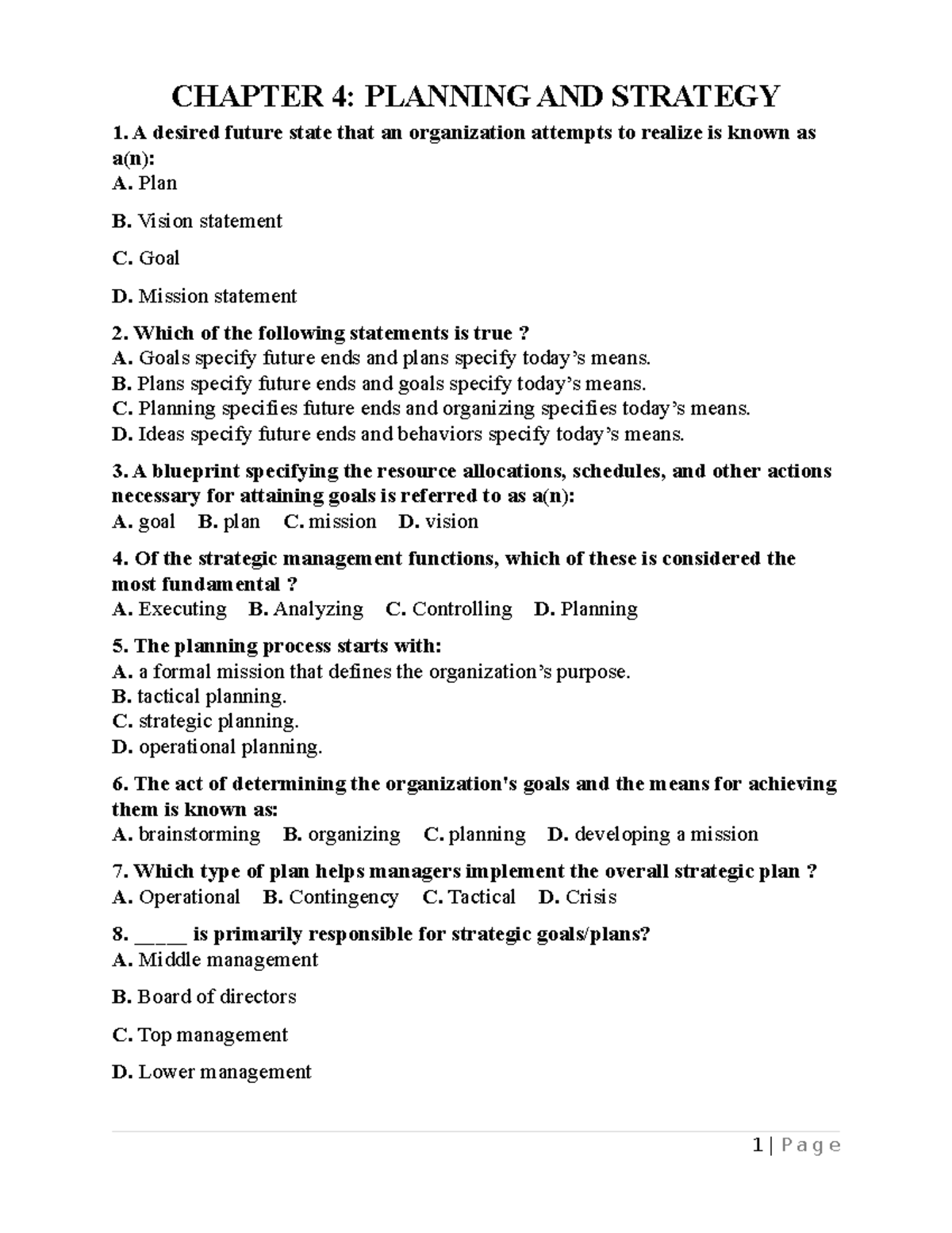 CHAPTER 4 & 6: PLANNING, STRATEGY & ORGANIZATIONAL STRUCTURE - Final ...