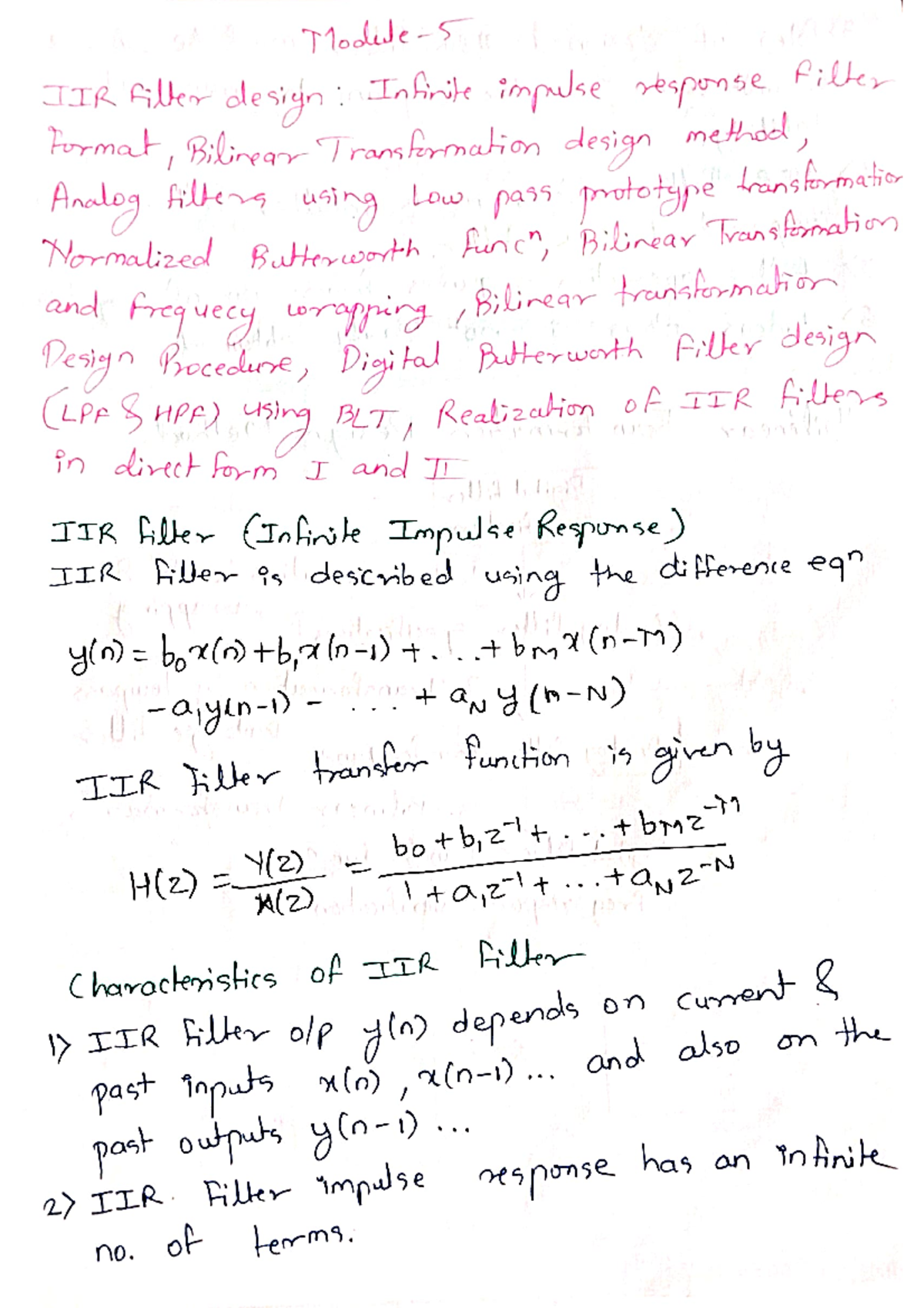 Module 5 DSP: IIR Filter Design & Bilinear Transformation Techniques ...
