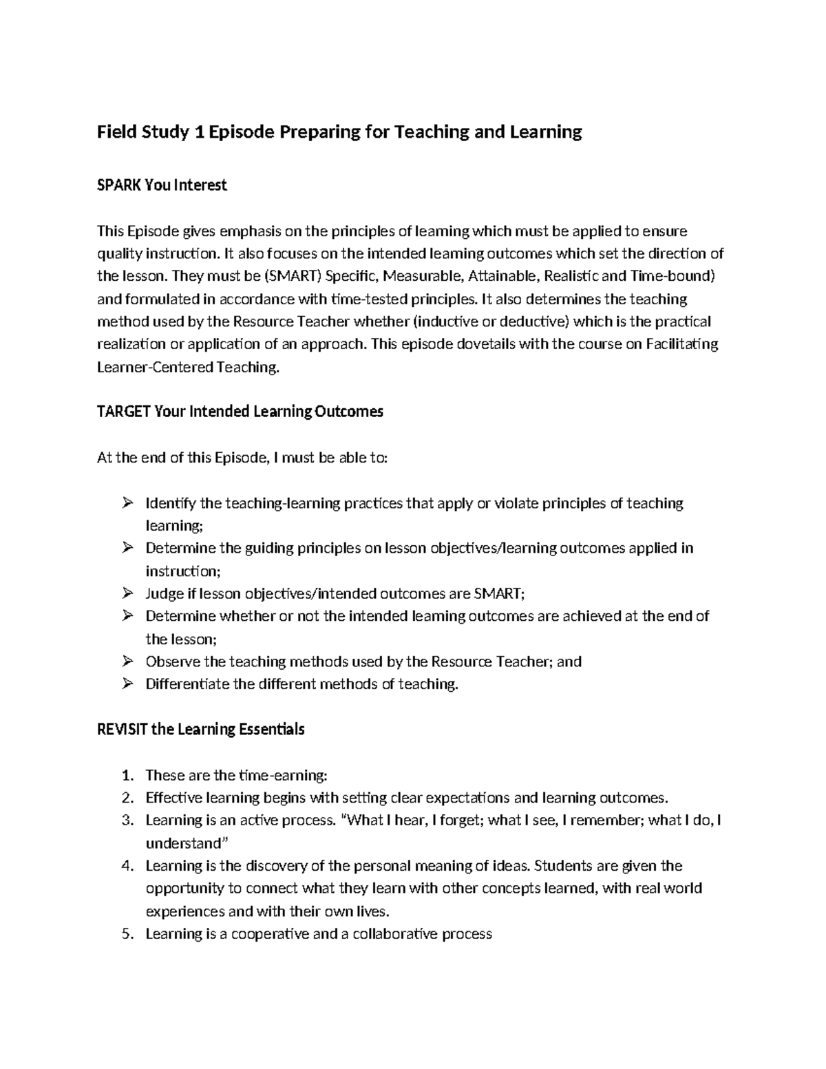 Field Study 1 Episode 9: Preparing for Effective Teaching in Home ...