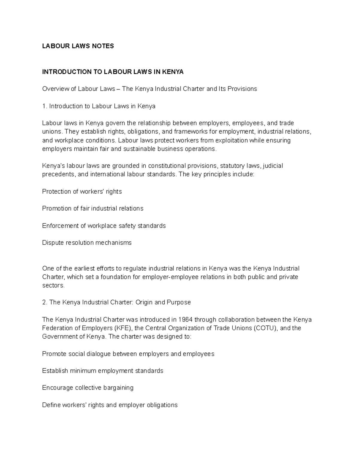 Labour Laws Notes: An Overview of Kenyan Labour Legislation and ...