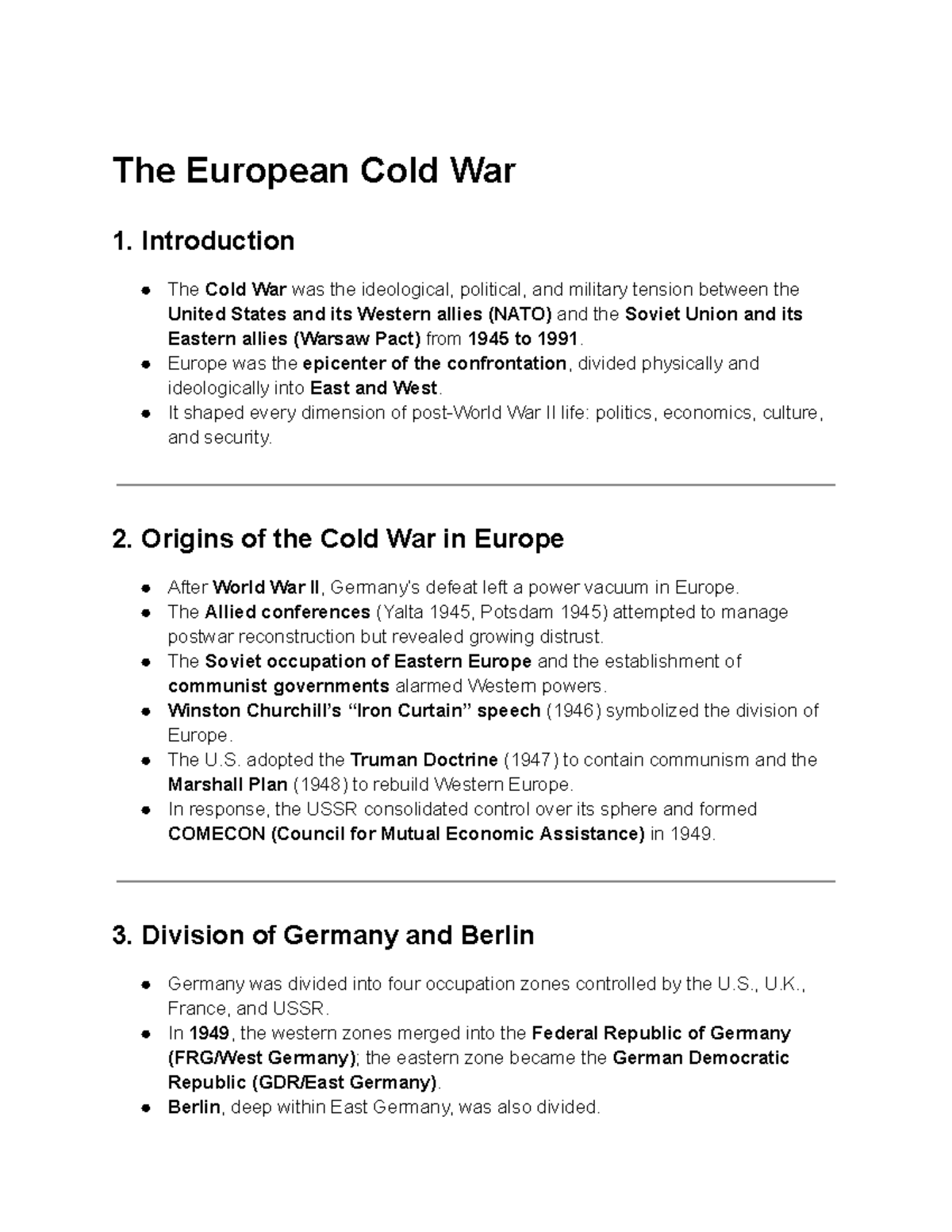 The European Cold War: Key Events and Impacts (HIST 101) - Studocu