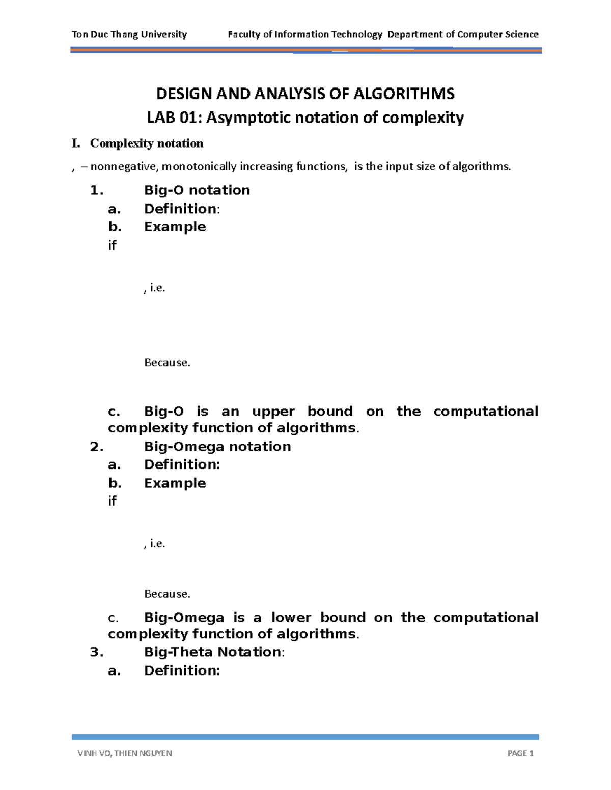 Lab homework 001 - DESIGN AND ANALYSIS OF ALGORITHMS LAB 01: Asymptotic ...