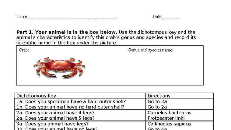Animal Classification: Identifying Crabs and Their Adaptations - Studocu
